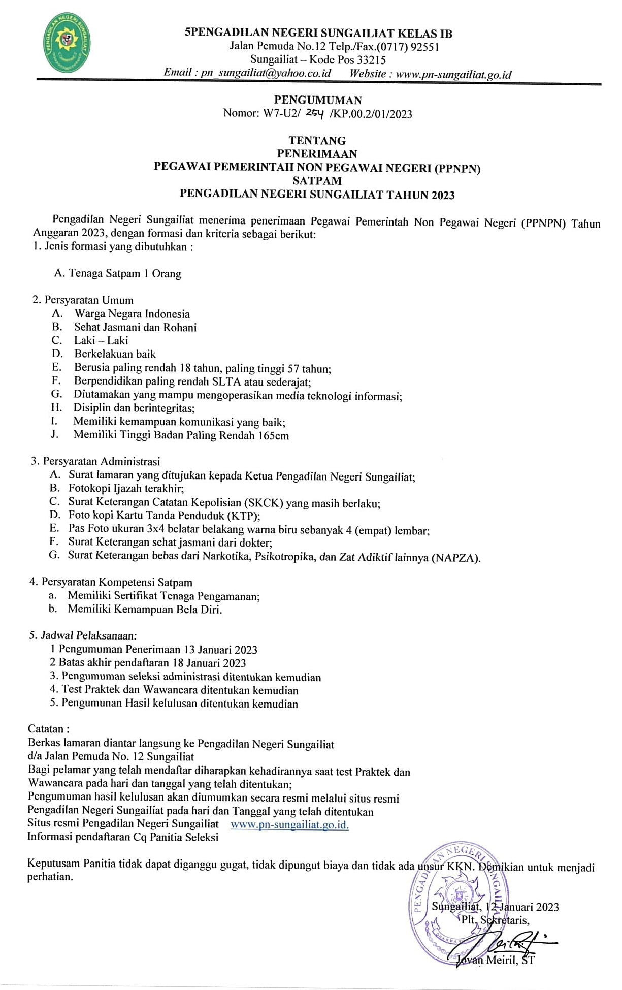 Penerimaan Pegawai Pemerintah Non Pegawai Negeri (PPNPN) Tahun 2023 ...